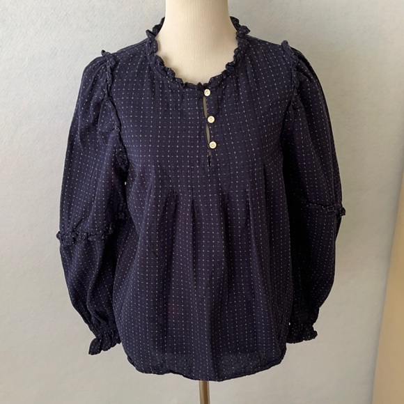 Universal Thread | Tops | Navy Embroidered Print Ruffle Long Sleeve ...